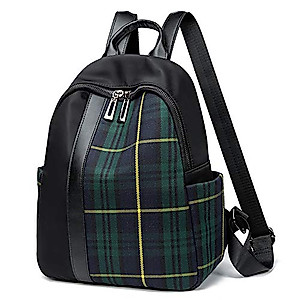 Mn&Sue Tartan Plaid Backpack Canvas Nylon Fashion Daypack Women Shoulder Purses Traval Daily Ruchsack