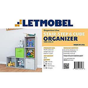 Letmobel Stair-Step 6 Cube Organizer | Book Shelf Organizer Cube Storage Shelf | DIY Cubical Storage Organizer | Shelf Organizer for Bedroom Living Room Office | Grey Cube Shelf for Home Offices
