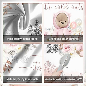 Avezano Winter Bear Baby Shower Backdrop for Girls Baby It's Cold Outside Party Decorations Photography Background We can Bearly Wait Pink Snowflakes Baby Shower Photoshoot (7x5ft)