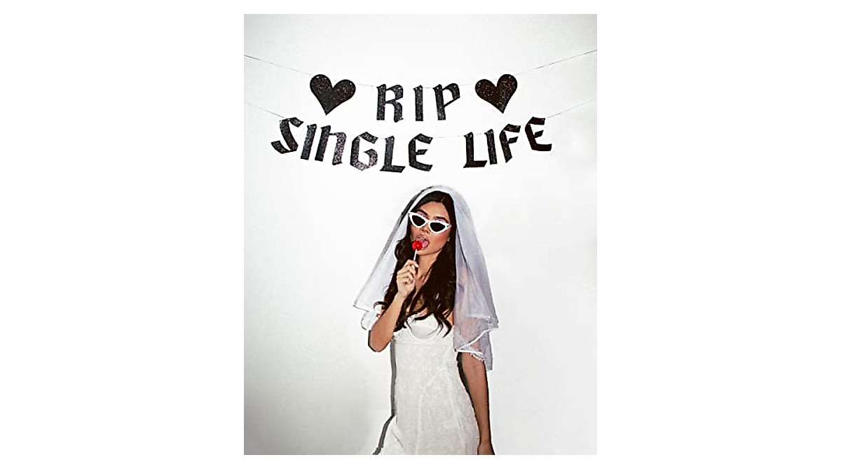 RIP Single Life Glitter Banner for Bachelorette Party - Black & Silver