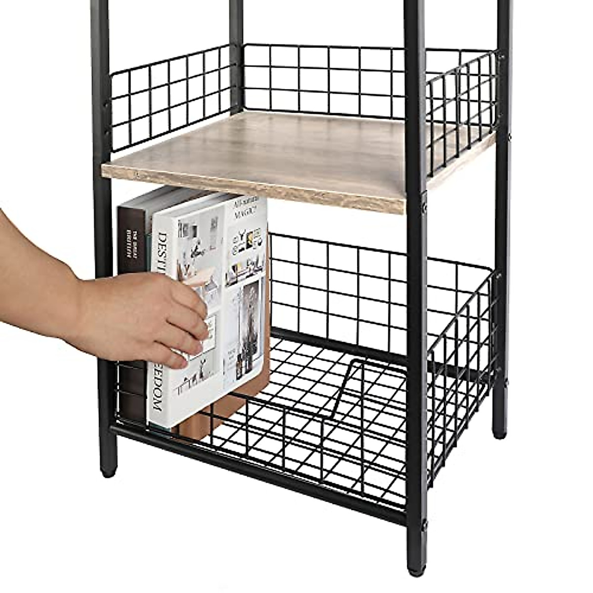 X-cosrack End Table,Industrial Retro Side Table Nightstand Storage Shelf for Living Room Bedroom Kitchen Family and Office,Stable Wood and Metal Frame, Patent Pending(Greige & Black)