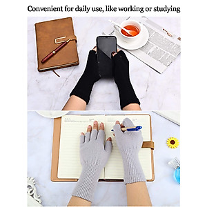 SATINIOR Fingerless Gloves for Women Half Finger Typing Gloves with Long Wrist Cuff Winter Knit Fingerless Mittens for Women (Black, Red, Light Grey, Coffee, 4 Pairs)