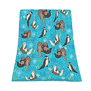 Cute Sea Otter Flannel Throw Blanket Soft Lightweight Warm Blanket All Season Sofa Blanket Can Be Used in Office Living Room Bed Suitable for Children Adults or Teenagers 60"X50" Inches
