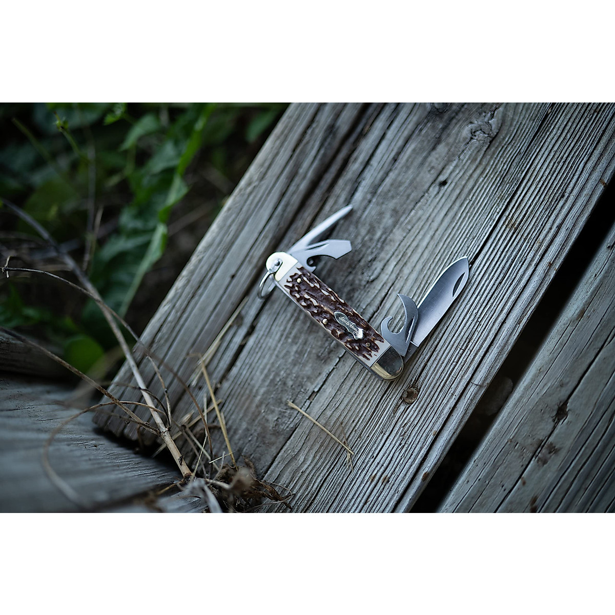 Uncle Henry Next Gen Staglon 23UH Scout 6.1in Folding Knife with 2.4in Stainless Steel Drop-Point Blade, Awl, Can Opener, Screwdriver, Cap Lifter, and Staglon Handle for Hunting, Camping and EDC