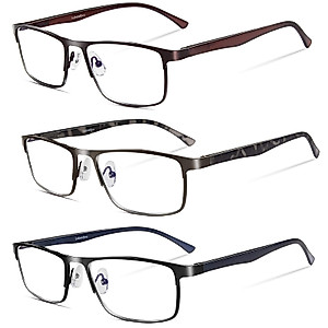 Lcbestbro 3 Pack Business Blue light Blocking Reading Glasses for Men, 2.0 Metal Readers