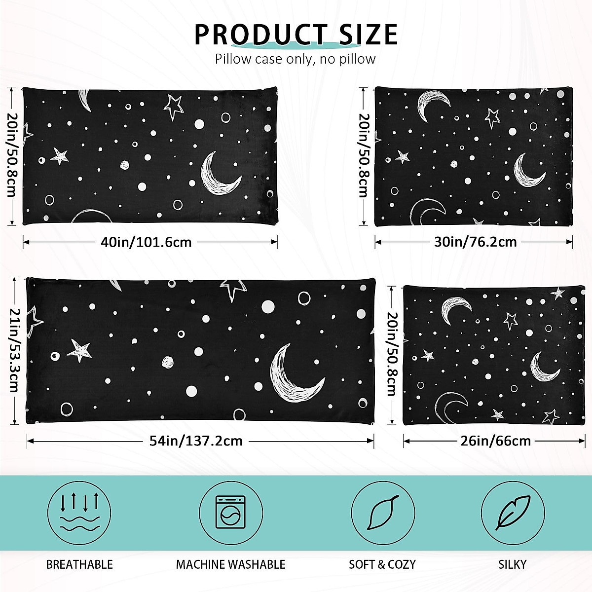 ALAZA Doodle Night Sky Moon Stars Plush Pillow Cases King Size Pillow Cover Soft & Warm Zippered Bed Pillowcase, 20 x 40 inch