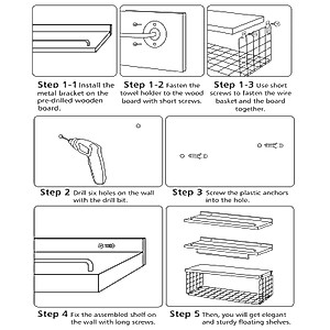 RYOFOBETTO Bathroom Shelves, Floating Shelves Over Toilet Paper Holder, Wall Mounted Rustic Wood Storage Basket Shelves for Bedroom, Living Room & Kitchen, Set of 3 (Brown)