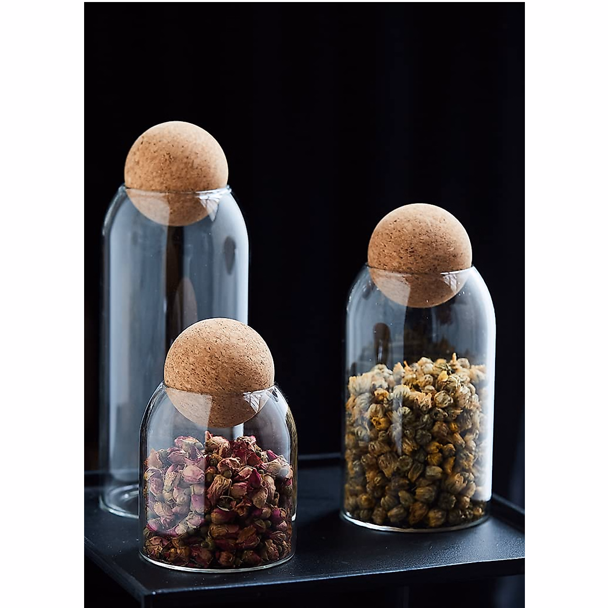 Glass Jar with Wood Lid Ball Jar Food Storage Container Clear Candy Jars Food Storage Canister Sugar Coffee Tea Beans Spice Salt Storage 3 Pcs