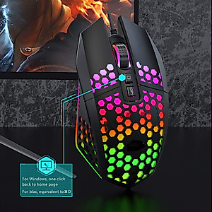 Uiosmuph X801 Wired Gaming Mouse, Honeycomb Lightweight Gaming Mouse with RGB Backlit, 7 Programmable Buttons and One-Click Desktop, 8000 DPI Optical USB Gamer Mouse for Mac, Laptop, Computer - Black