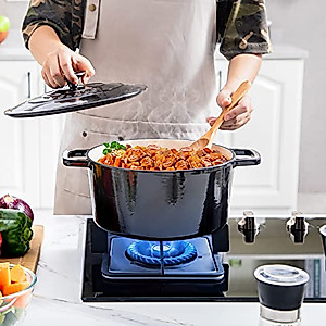 Velaze 6 QT Enameled Cast Iron Dutch Oven, Dual Handles Dutch Oven Pot with Lid,Heavy-Duty Non-stick Round Dutch Oven for Bread Baking, Stewing, Roasting, Good Sealing for All Heat Source (BLACK)