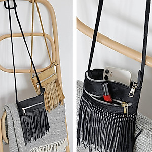 HOXIS Tassel Crossbody Bag Bling Glitter Purse Sparkle Women Evening Bag (Black)