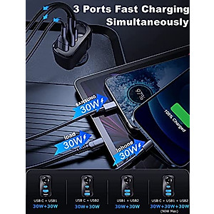 Cigarette Lighter Splitter Adapter, 210W 4 in 1 Cigarette Lighter USB Charger [PD3.0& DualQC3.0] Multi Port & Socket, 12V/24V Dual USB Type C Fast Car Charger Adapter for iPhone 14,Samsung,iPad