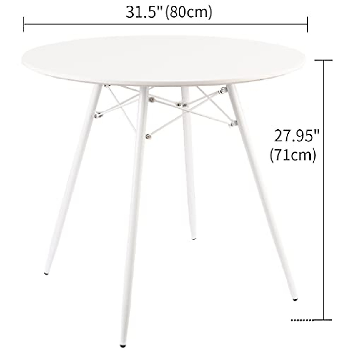 RokiaTek Round Dining Table Dia 31.5" Wood Top Metal Legs Simple Modern Leisure Table for Kitchen Dining Room Cafe Office Conference Coffee Room 2 to 4 People, White