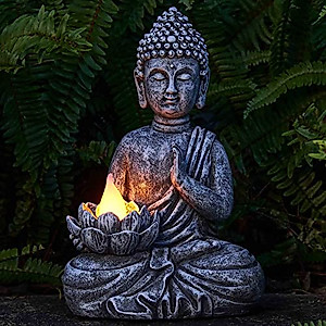 Yiosax Zen Buddha Statues for Home Solar Flickering Outdoor Decor Garden Light for Balcony,Patio,Porch Yard Art Ornament,Gift(11.81")