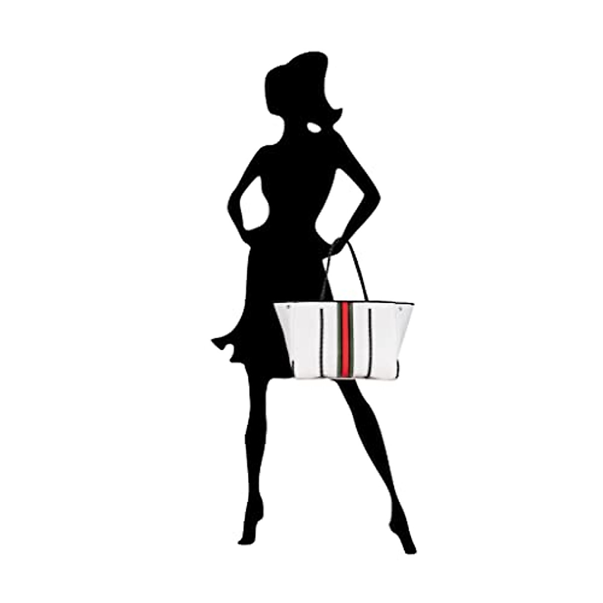 Haute Shore - Greyson Trento Neoprene Tote Bag w/Zipper Wristlet Inside, White Coated W/Red, Black & Green Stripe