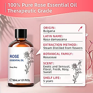 HIQILI Rose Essential Oil for Diffuser, Skin, Hair, Perfume, Candle Making 30ml (1 fl oz)