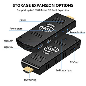 AKLWY Mini PC Stick Pocket PC with Intel Atom Z8350 & Windows 10 Pro 4GB RAM 64GB ROM Support Auto-On After Power Failure,Support 4K HD,Dual Band WiFi 2.4G/5G, BT 4.2