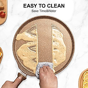 Innerwell Nonstick Crepe Pan, Granite Coating Flat Skillet Dosa Tawa Tortilla Pan, 10 inch Pancake Griddle Roti Pan With Stay-Cool Handle, Induction Compatible, PFOA Free