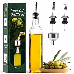 AOZITA 17oz Clear Glass Olive Oil Dispenser Bottle - 500ml Oil & Vinegar Cruet with Pourers and Funnel - Olive Oil Carafe Decanter for Kitchen
