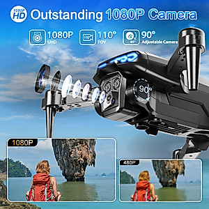 Naseto Drone with Camera 1080P HD, FPV Foldable Drone for Adults Kids, One-Key Take Off/ Landing, 3D Flips, Altitude Hold, Speed Adjustment, Headless Mode, 2 Batteries, Toys Gifts for Boys Girls, Beginner