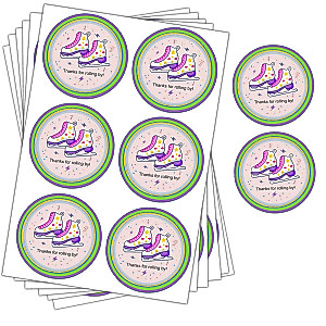 Thank You for Rolling by Stickers Labels, 2 inch Circle Roller Skate Birthday Favor Thank You Stickers for Envelope Seals Goodie Bags Ice Skating Party Favors Labels, Party Sticker for Kids (120 Pcs)
