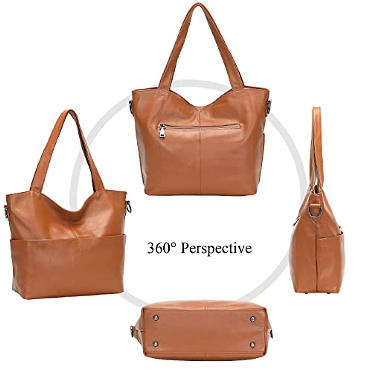 CHERISH KISS Leather Purses and Handbags for Women Shoulder Bags Tote Purse(K35 Brown-1)