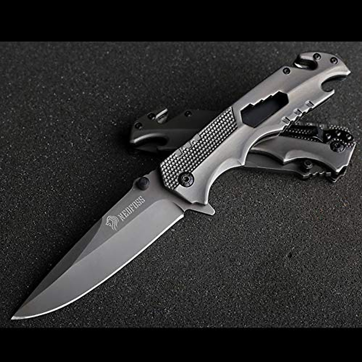 NedFoss Pocket Knife for Men, 5-in-1 Multitool Folding Knife with Bottle Opener, Glass Breaker, Seatbelt Cutter and Wrench, Survival Knife for Emergency Rescue Situations, Home Improvements