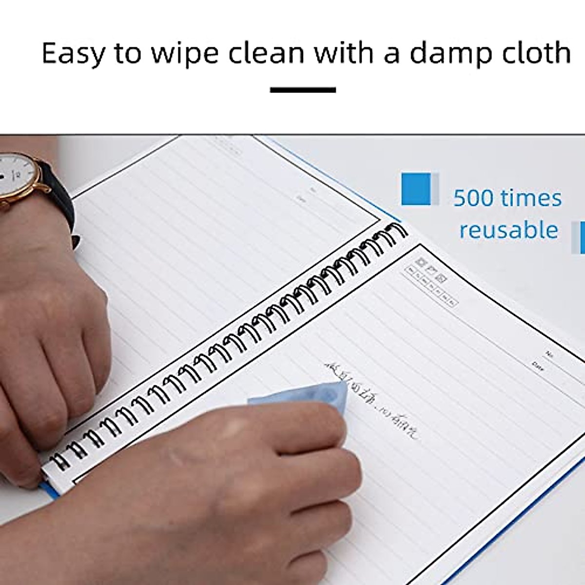 Smart Reusable Notebook A5 Wire Binding Notepad with 1 Erasable Pen Bookmark 30 Sheets Thick Waterproof Paper Journal Drawing Book Memo Writing Sketch Pad Diary Notebook for Study Working Travelling