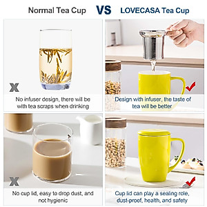 LOVECASA 16 OZ Tea Mug with Infuser and Lid, Tea Infuser Mug with Handle Ceramic Mug with Filter for Tea, Milk, Coffee, Loose Leaf Tea Infusers, Lemon Yellow