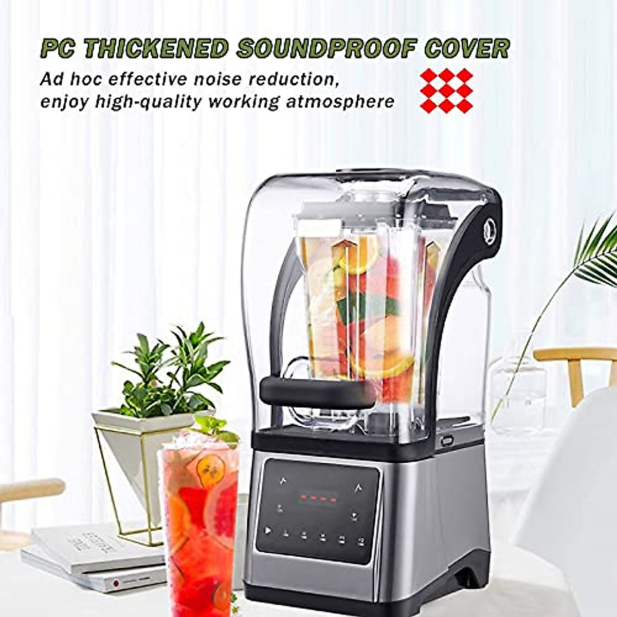 Commercial Milk Tea Shop Silent Smoothie Machine with Cover, Broken Wall Cooking Machine, Multi-Function Juice Machine, Ice Crusher ZJ666