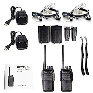 Retevis RT21 Long Range Walkie Talkies with Earpiece and Mic, Rugged Adults 2 Way Radio,Portable FRS Two-Way Radios(2 Pack) (DC Charging)