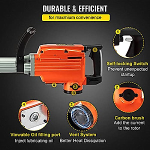 VEVOR Demolition Jack Hammer 2200W Jackhammer Concrete Breaker 1400 BPM Heavy Duty Electric Jack Hammer 6pcs Chisels Bit w/Gloves & 360°C Swiveling Front Handle for Trenching and Breaking Holes