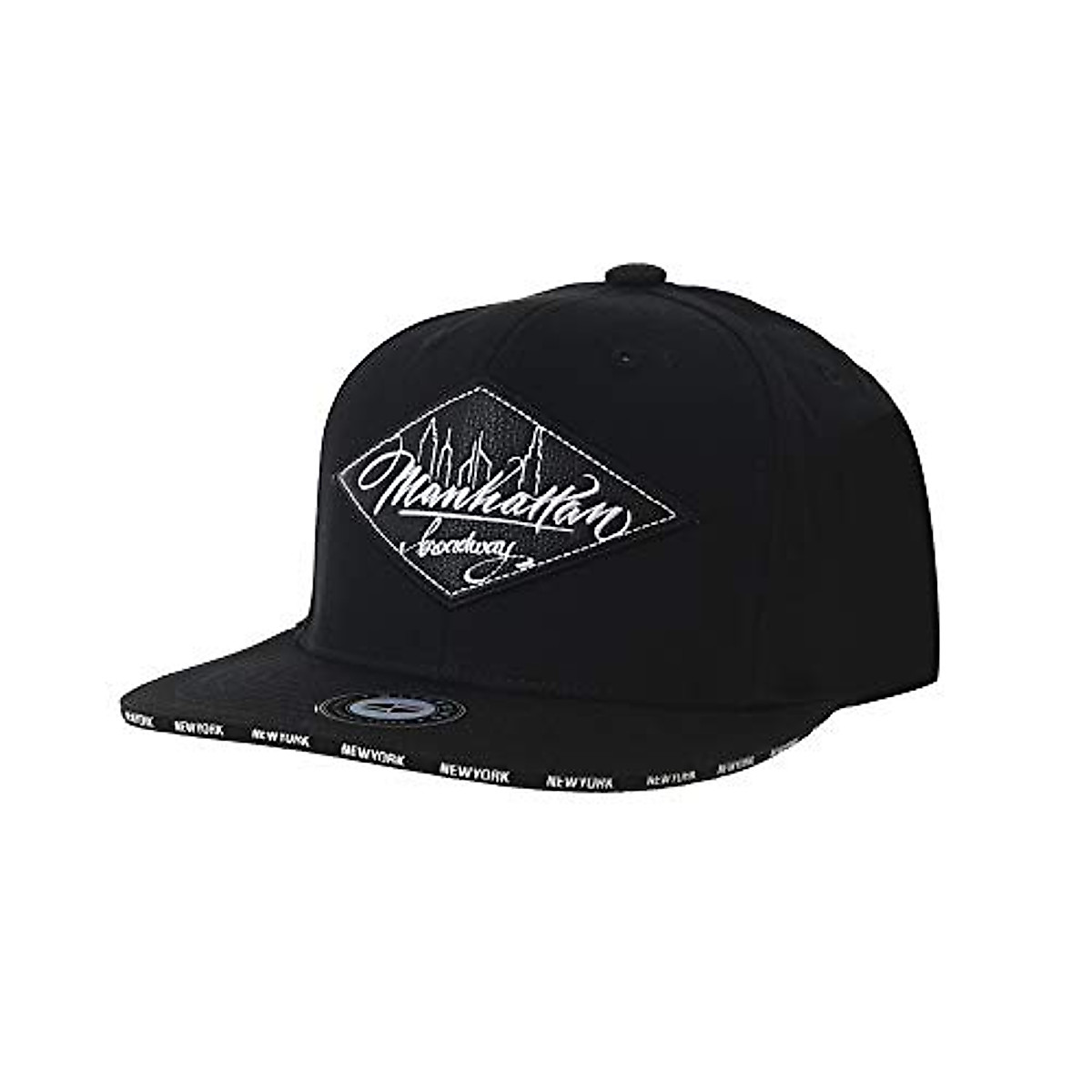 WITHMOONS Snapback Hat Diamond Faux Leather Manhattan Patch Flat Brim Cotton Baseball Cap TR2934 (Black)