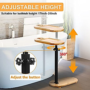 Bamboo Bathtub Tray Table, 15.7 inch Bath Tray, Bath Caddy Tray with Adjustable Height,Bathtub Tray Bracket with Wine Glass Phone Holder for Luxury Bathtub Home Spa Bathtub Accessories…