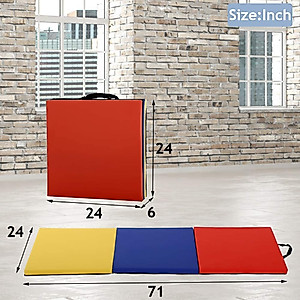 Gymnastics Mat Tumbling mats for Home Gym, Folding Extra Thick Exercise mat, 6’x2’ Anti-Tear Lightweight Tumbling Mats with Carrying Handles, Crash Panel Mat for Kids Adults, CM