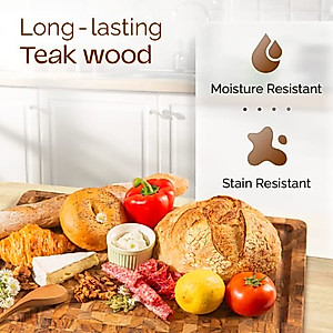 Yes4All Solid Teak Cutting Boards for Kitchen, [20''L x 15''W x 1.5” Thick] Large End Grain Butcher Block Cutting Board, Food Safe Surface Wood Cutting Boards with Juice Grooves and Easy Grip Handle