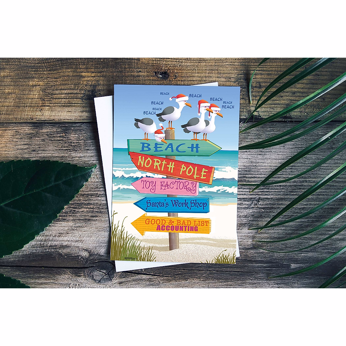 Stonehouse Collection Beach Signs Christmas Card - Boxed set of18 Christmas Cards & Envelopes (Standard)