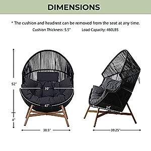 Grand patio Outdoor HOLAND Wicker Egg Chair, Patio Lounge Chair with Olefin Thick Cushion for Indoor and Outdoor, Living Room, Balcony, Porch, Poolside