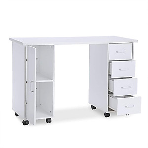 Paddie Manicure Nail Desk for Technician, Acetone Resistant Wooden Salon Spa Nail Table Station w/Cabinet, Drawers, Controllable Wheels & Client Wrist Pad