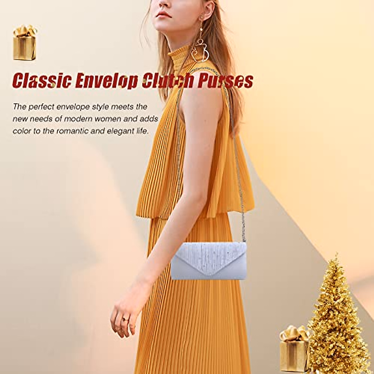 topfive Silver Evening Envelope Bag Clutch Purse Shiny Sequins for Women Wedding Party Prom Formal Purse