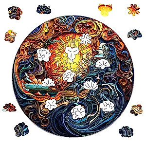 2PCS Wooden Jigsaw Puzzles, Sun and Moon Jigsaw Puzzles for Adults, Unique Shape Wood Cut Puzzles, Best Gift for Adults and Kids,11.8x11.8in