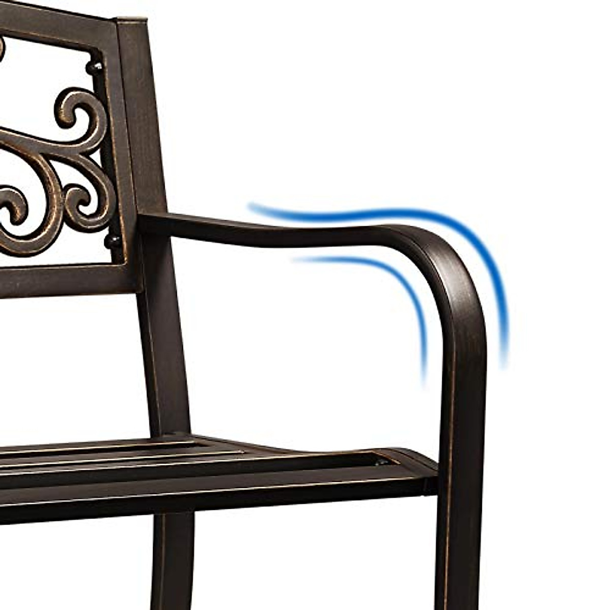 Topeakmart Outdoor Garden Bench Patio Park Iron Metal Frame Bench Outdoor Yard Furniture Clearance w/Backrest, Slatted Seat for Porch, Deck, Entryway, Backyard, Bronze