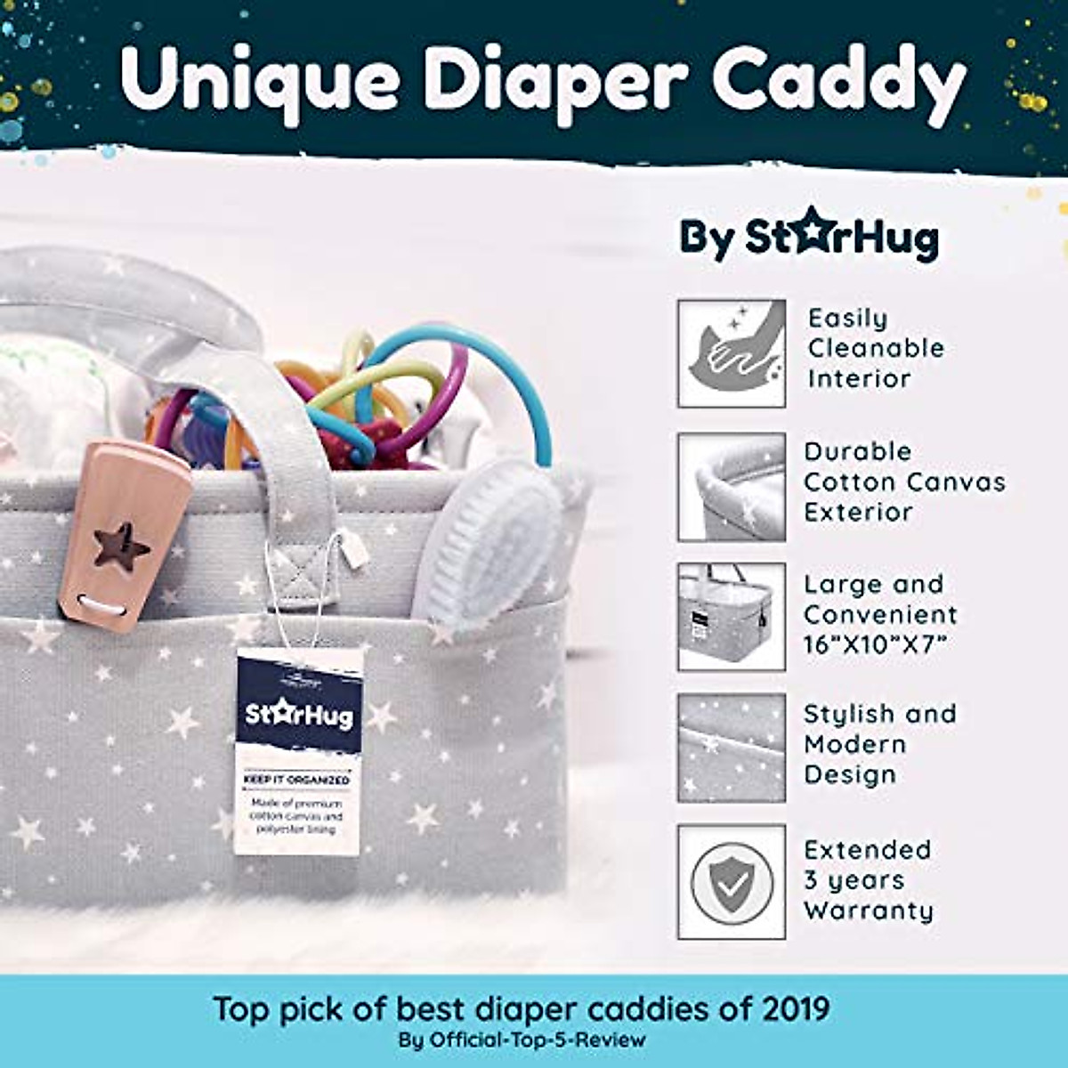 StarHug Baby Diaper Caddy Organizer - Baby Shower Basket | Large Nursery Storage Bin for Changing Table | Car Travel Tote Bag | Newborn Registry Must Have | Bonus Bottle Cooler | Gray