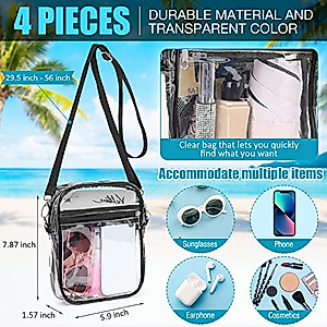 4 Pieces Clear Bag Stadium Approved Crossbody Bags Transparent Cross Body Bag Travel Clear Shoulder Bag Waterproof Stadium Bag PVC Crossbody Purse Bag for Women Men Business Concerts Festivals Supply