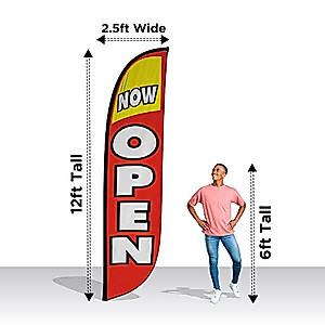 LookOurWay Feather Flag - 12ft Tall Advertising Flag Banner for Business and Events Promotion - Flag Only - Now Open, Red (10M1200030)