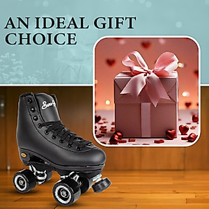 Sure Grip Fame Men & Women Premium Roller Skates Black Leatherette | Stylish Skates for Indoors - Double Structure, Stronger Grip, Extra Long Laces - Suitable for Beginners