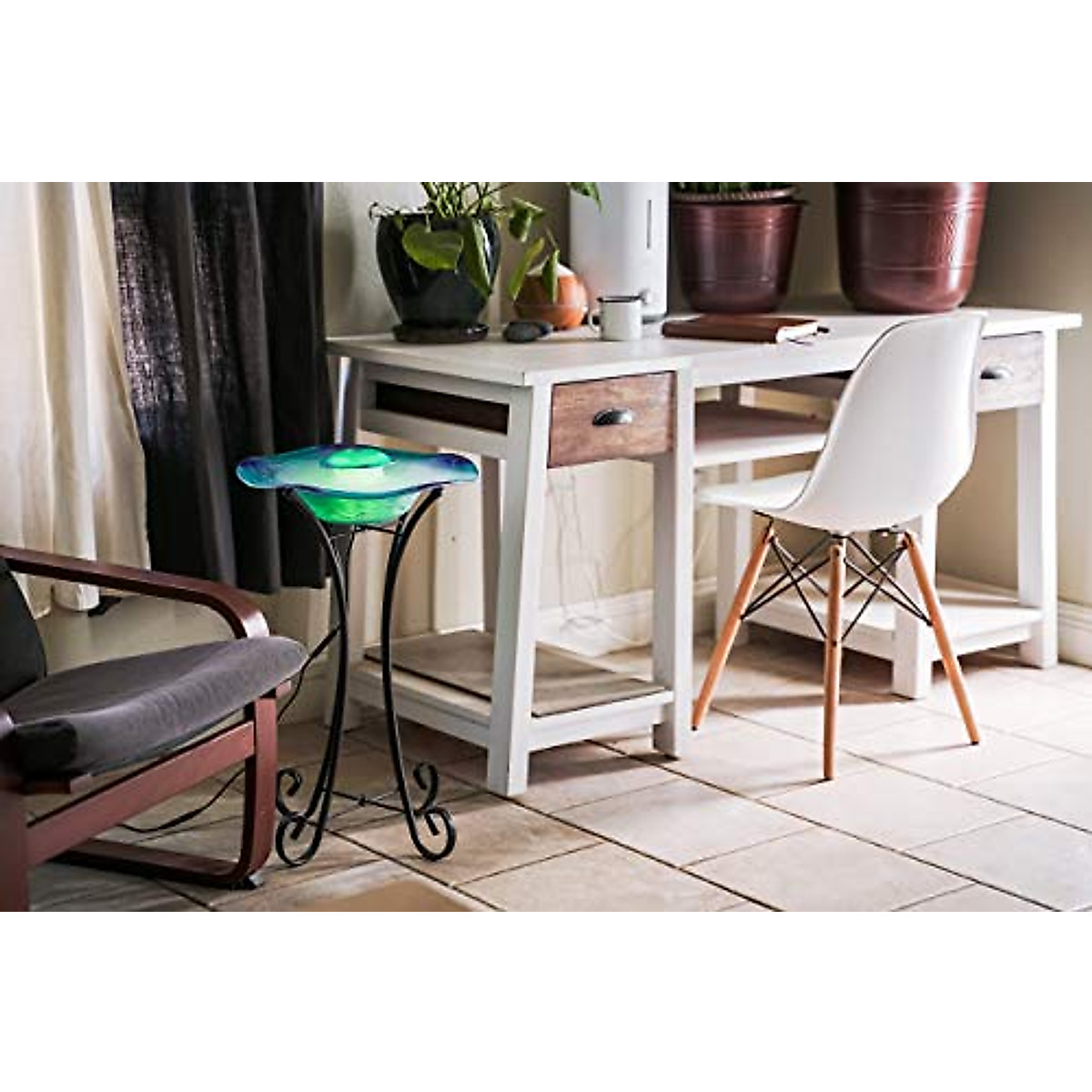 XBrand Floor Mist Fountain w/ Inline Control Glass Metal, 27 Inch Tall, Blue