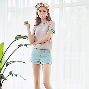 Flower Headband Rose Floral Boho Wreath Garland Hair Hoop Bohemian Headdress Headwear Headpiece Women Girls Crown Leaf Hair Bands Party Decoration Cosplay Costume Handmade Hair Accessories Champagne