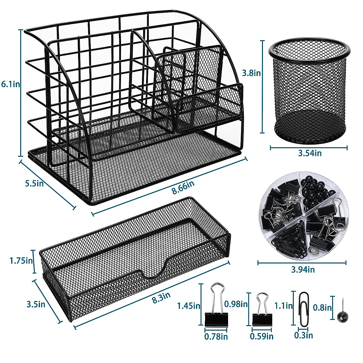 vedett Office Desk Organizer with 6 Compartments + Pen Holder / 72 Accessories, Desk Accessories Organizers for Office, Home, School (Black)