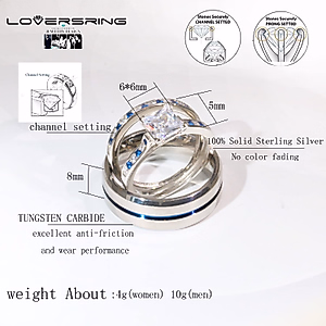 Wedding Ring Sets His And Hers Promise Ring Adjustable size Wedding Ring Sets His And Hers Couples Women 925 Sterling Silver Round Cz Man Tungsten Carbide Wedding Bands